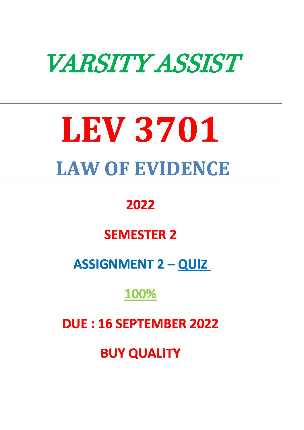 LEV3701 - 2022 - SEMESTER 2 (ASSIGNMENT 2) QUIZ DUE 16 SEP 2022-BUY ...