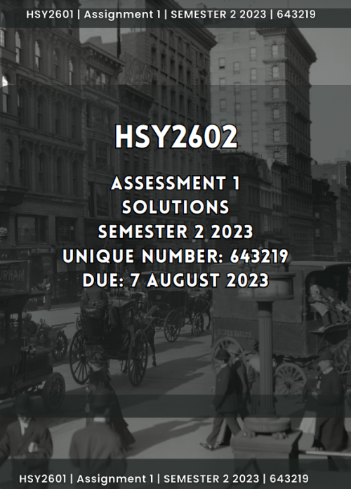 HSY2602 Assignment 1 Semester 2 2023 | Unique Number: 643219 | Due: 7 ...