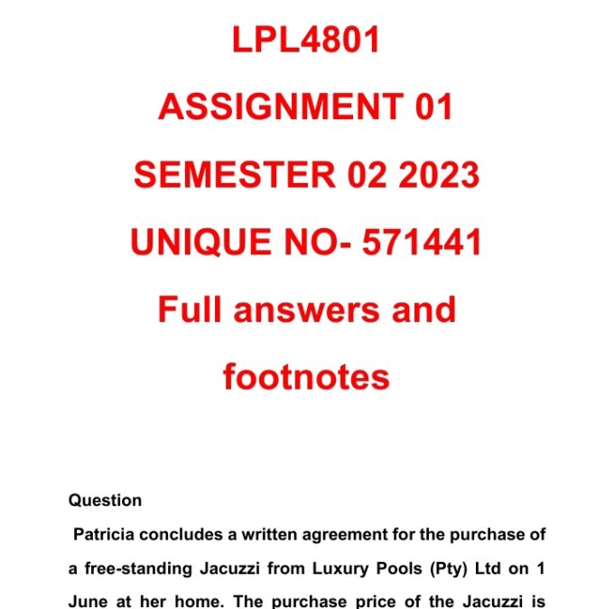 LPL4801 ASSIGNMENT 01 SEM2 2023 FULL ANSWER - StudyPass