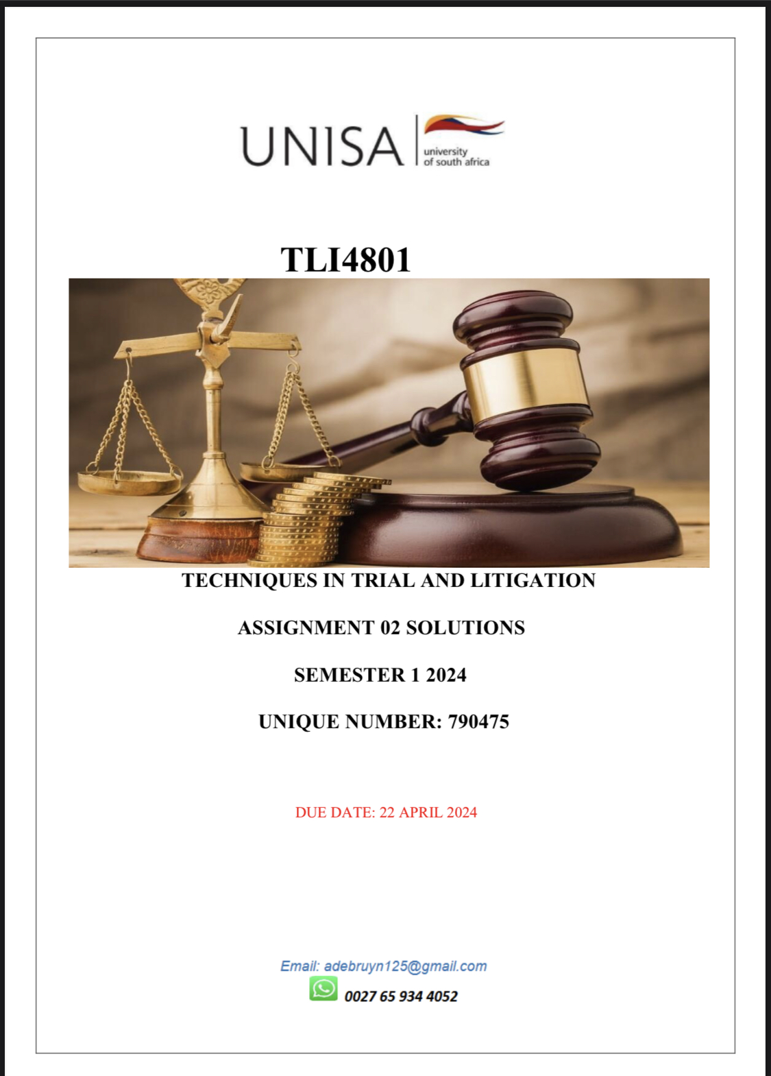 TLI4801 ASSIGNMENT 02 SOLUTION ,SEMESTER 1 ,2024 : StudyPass