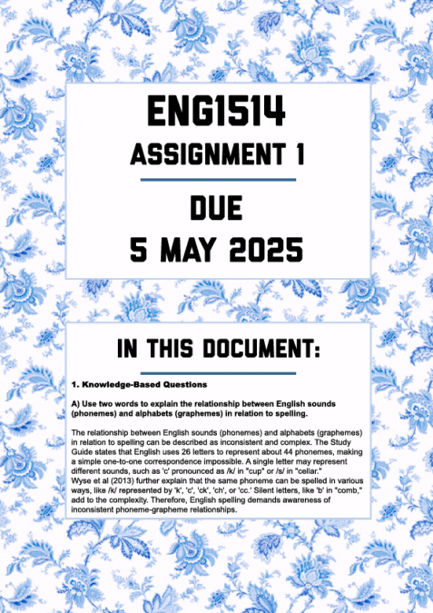 ENG1514 ASSIGNMENT 1 2025 - FULLY ANSWERED (DUE 5 MAY 2025) - StudyPass
