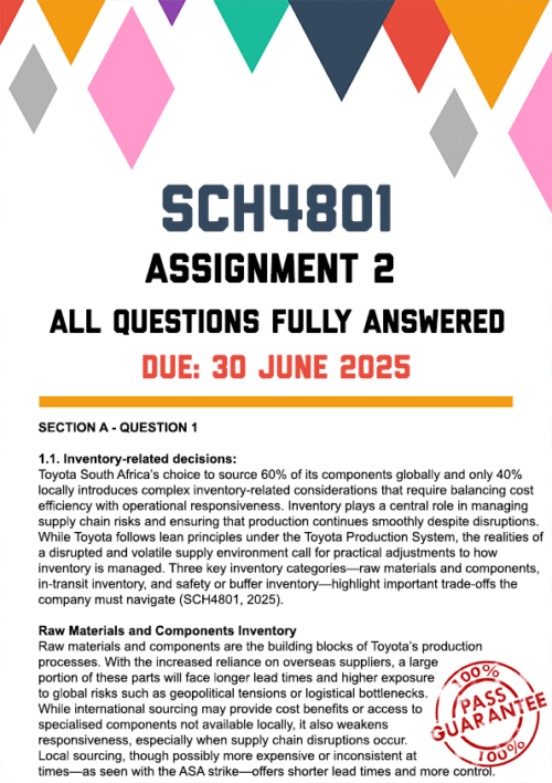 SCH4801 ASSIGNMENT 2 2025 - FULLY ANSWERED (DUE 30 JUNE 2025) - StudyPass