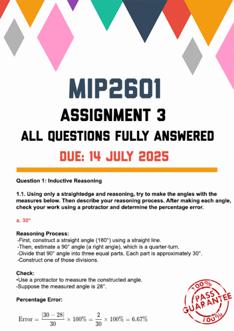 Mip2601 Assignment 3 2025 Step By Step Calculations Provided Due 14