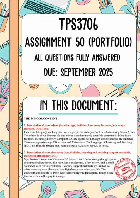 TPS3706 Assignment 50 (Portfolio) Memo | Due September 2025 - StudyPass