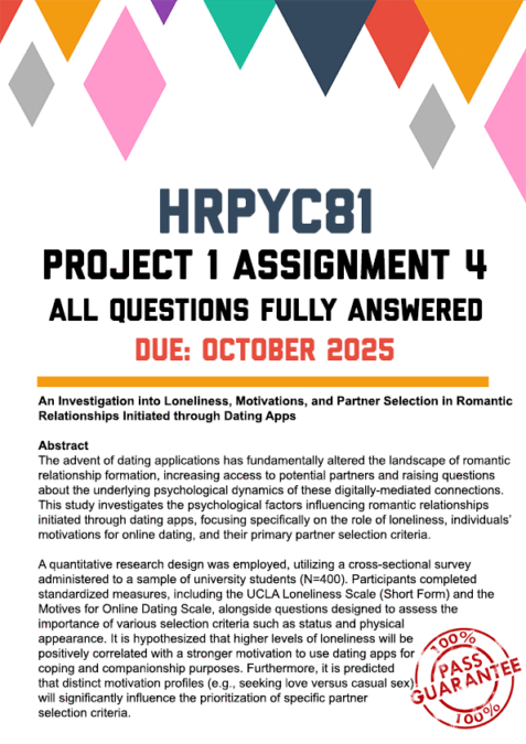HRPYC81 PROJECT 1 ASSIGNMENT 4 2025 - FULLY ANSWERED (DUE OCTOBER 2025 ...