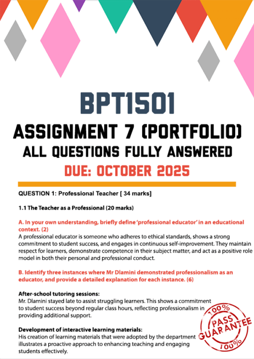 BPT1501 ASSIGNMENT 7 (PORTFOLIO) SEMESTER 2 2025 - FULLY ANSWERED (DUE OCTOBER 2025) - StudyPass