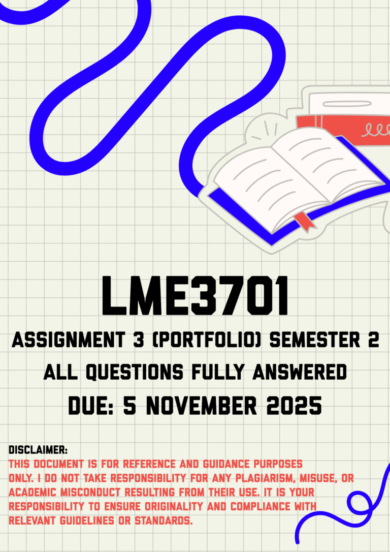 LME3701 Assignment 3 (Portfolio) Semester 2 Memo | Due 5 November 2025 ...
