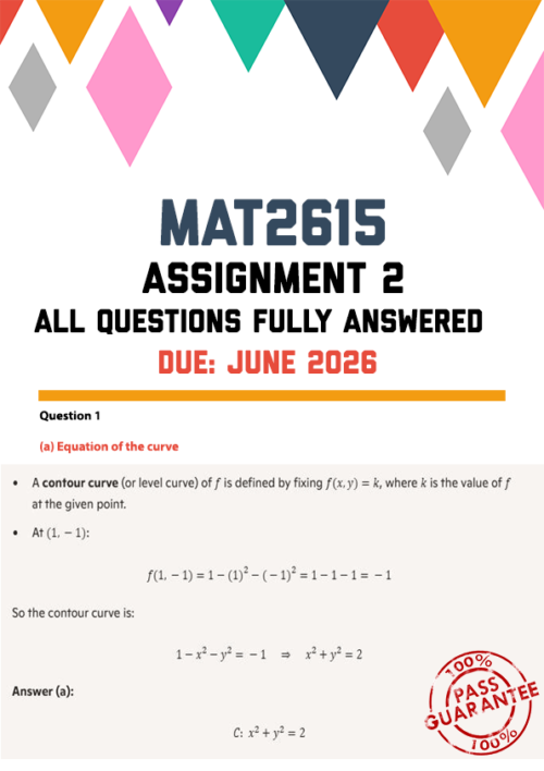 MAT2615 ASSIGNMENT 2 2026 - FULLY ANSWERED (DUE JUNE 2026) - StudyPass