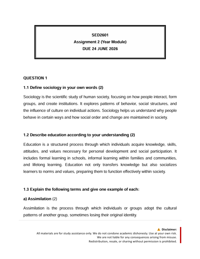 SED2601 Assignment 2 2026 (Year Module) Fully Answered - Due 24 June ...