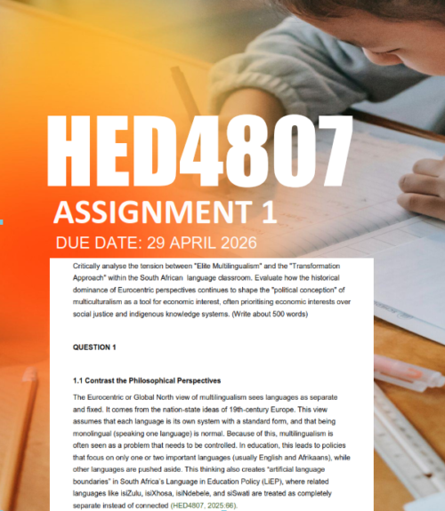 HED4807 Assignment 1 Semester 1 2026 - Due 29 April 2026 - StudyPass